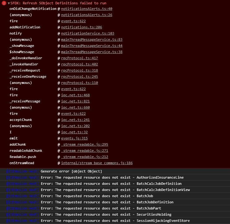 SFDX: Refresh SObject Definitions fails with "Cannot read property 'forEach' of undefined" on ...