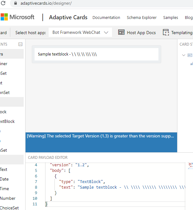 [MSTeams][Special Characters in Adaptive Cards][Backslash Characters in Adaptive Card showing ...