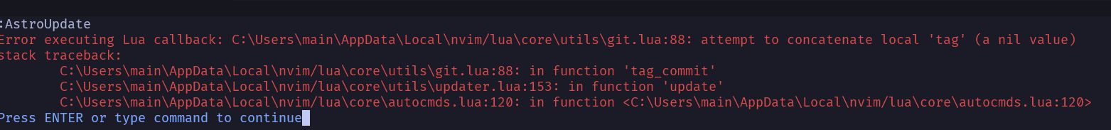 AstroUpdate error · Issue #1052 · AstroNvim/AstroNvim · GitHub