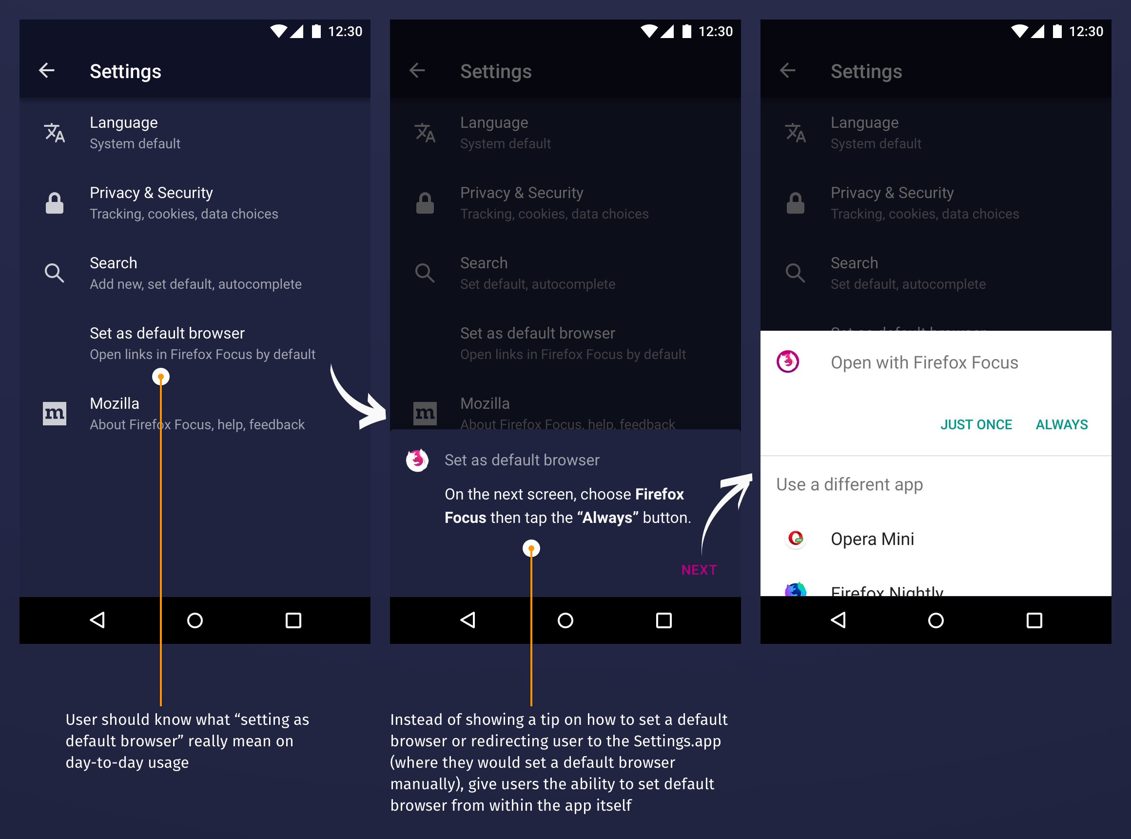 Just-in time information and one-tap action – Default Browser · Issue ...