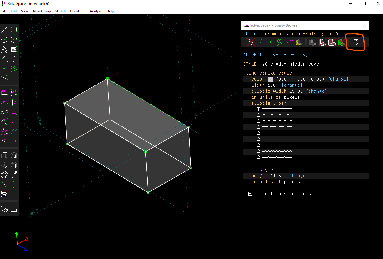 Default style for hidden lines is inconsistent with the "stipple occluded lines" icon · Issue ...