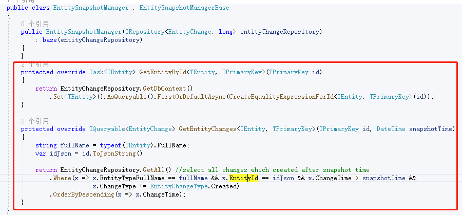EntitySnapshotManager.GetSnapshotAsync() throw a exception"cannot access a disposed object ...
