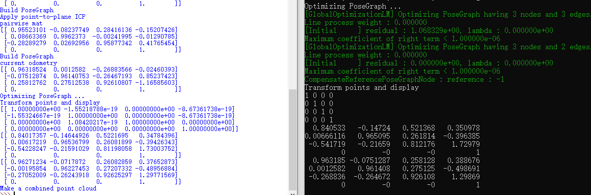 PoseGraph: different result between Python and C++, why? · Issue #882 · isl-org/Open3D · GitHub