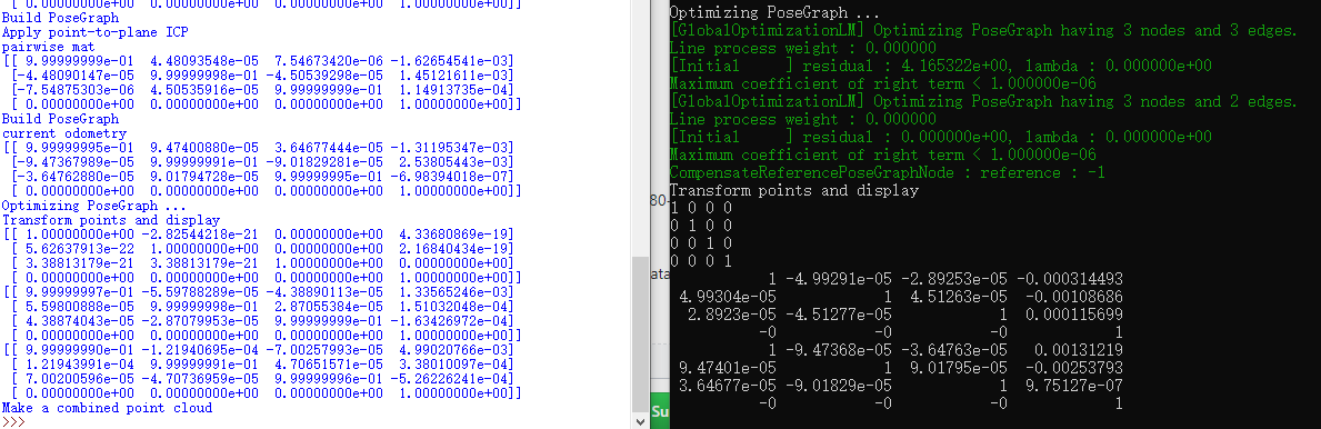 PoseGraph: different result between Python and C++, why? · Issue #882 · isl-org/Open3D · GitHub