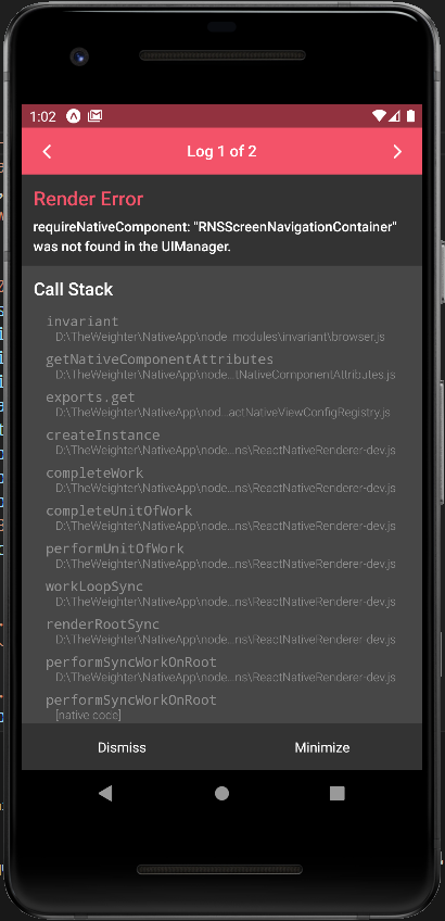 Invariant Violation Requirenativecomponent Rnsscreennavigationcontainer Was Not Found In The