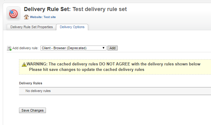 Warning about cached delivery rules displayed at all times (v5.0.1 ...