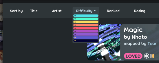 Beatmap Listing: Sorting mapsets with the little difficulty colors ...