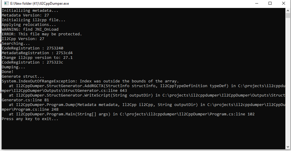 27.1版本以上版本无法dump出字符串信息和类typeinfo偏移地址 · Issue #449 · Perfare/Il2CppDumper · GitHub