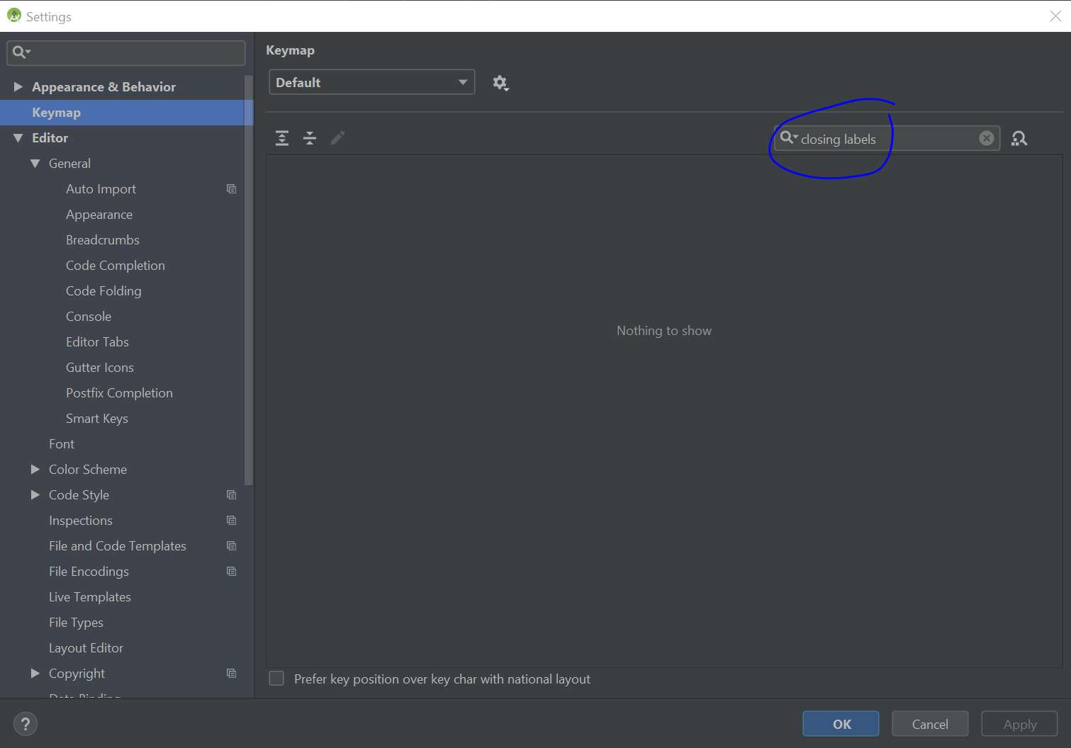 Show closing labels in Android Studio not saving and impossible to keymap · Issue #3519 ...