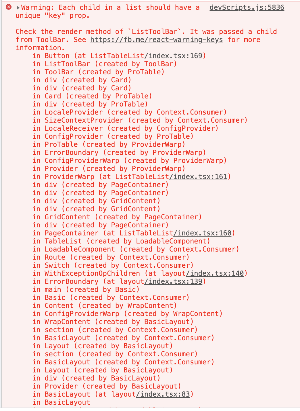 🧐[问题] toolBarRender: Each child in a list should have a unique "key" prop · Issue #7520 · ant ...