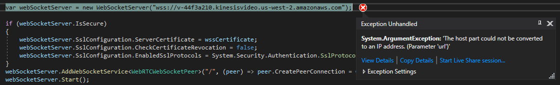 WebSocket Server - ERR: The IP Address of the host is not a local IP Address - SipSorcery WebRTC ...