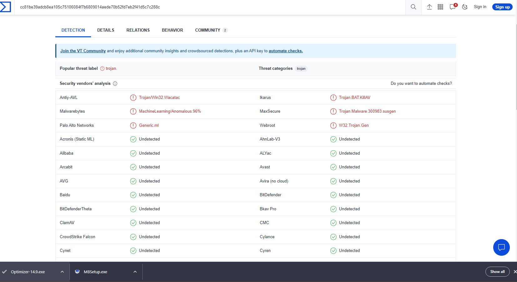 Found Trojan and mucho more · Issue #306 · hellzerg/optimizer · GitHub