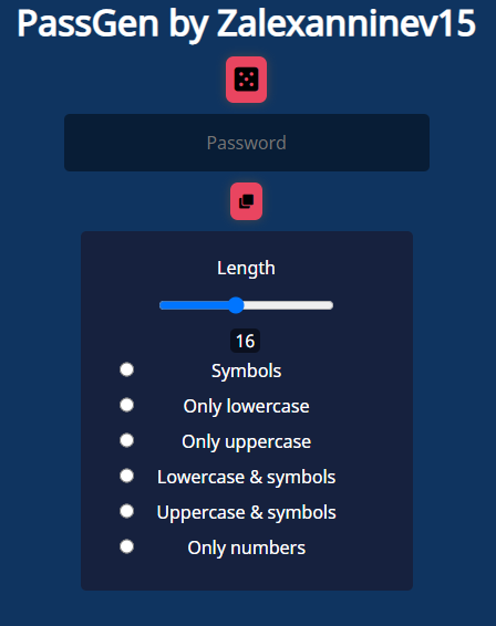 Github Zalexanninev15 Passgen Password Generator My First Web App