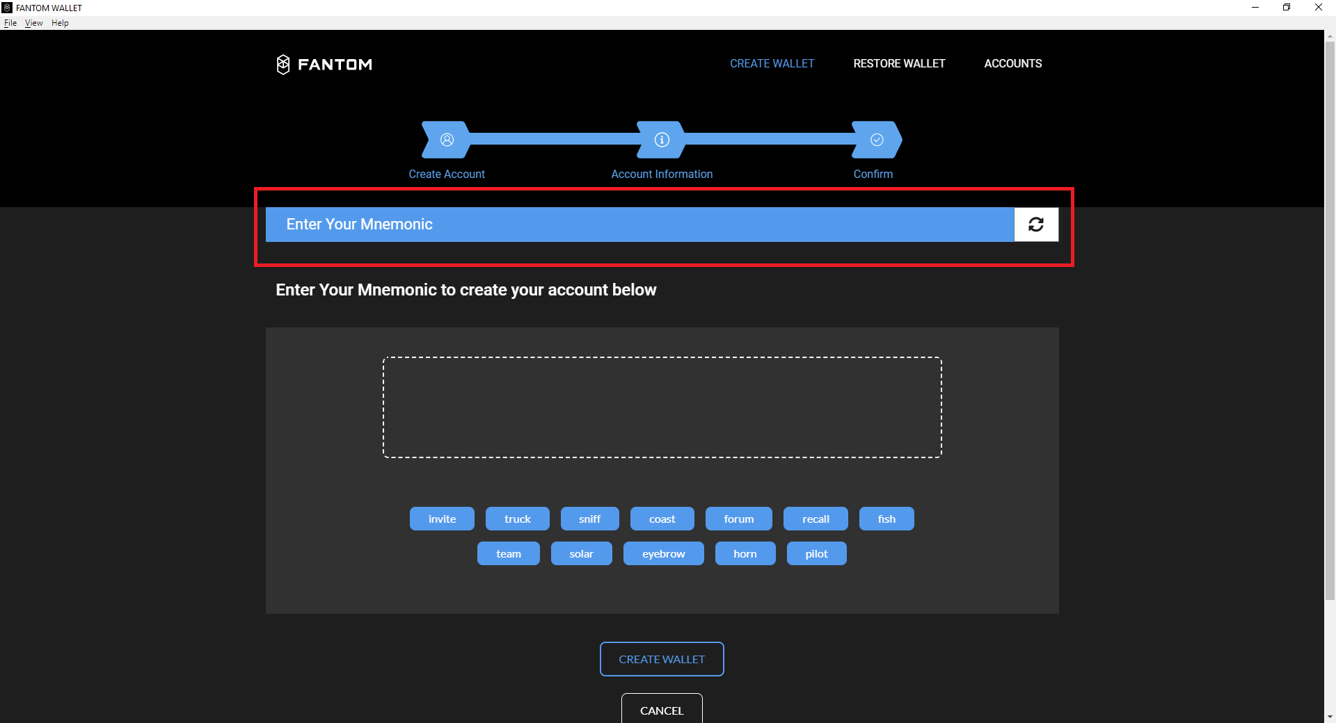 Remove Enter Your Mnemonics Blue Rectangle Toolbar · Issue 74 6425