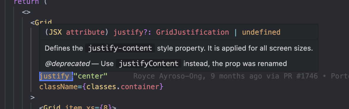`justify` in Grid is deprecated, use `justifyContent` instead · Issue #2550 · Seneca-CDOT ...