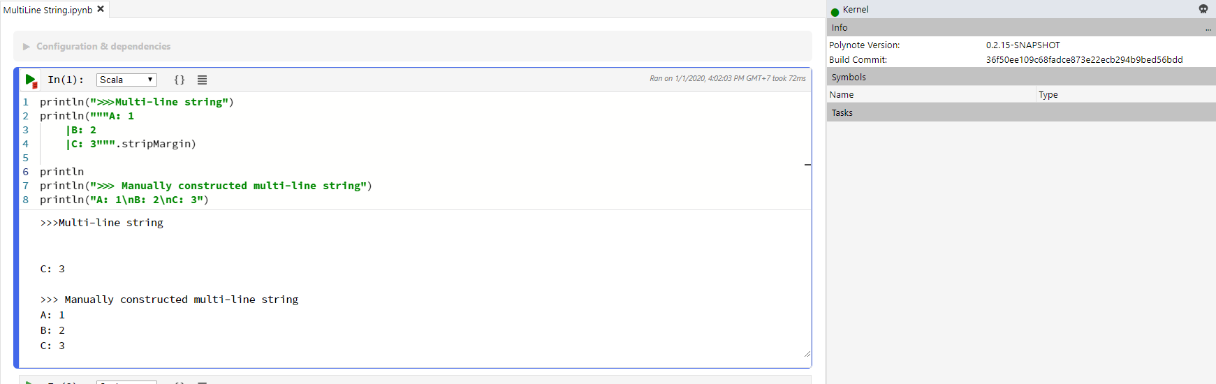 Multi-line strings are not printed correctly · Issue #717 · polynote/polynote · GitHub