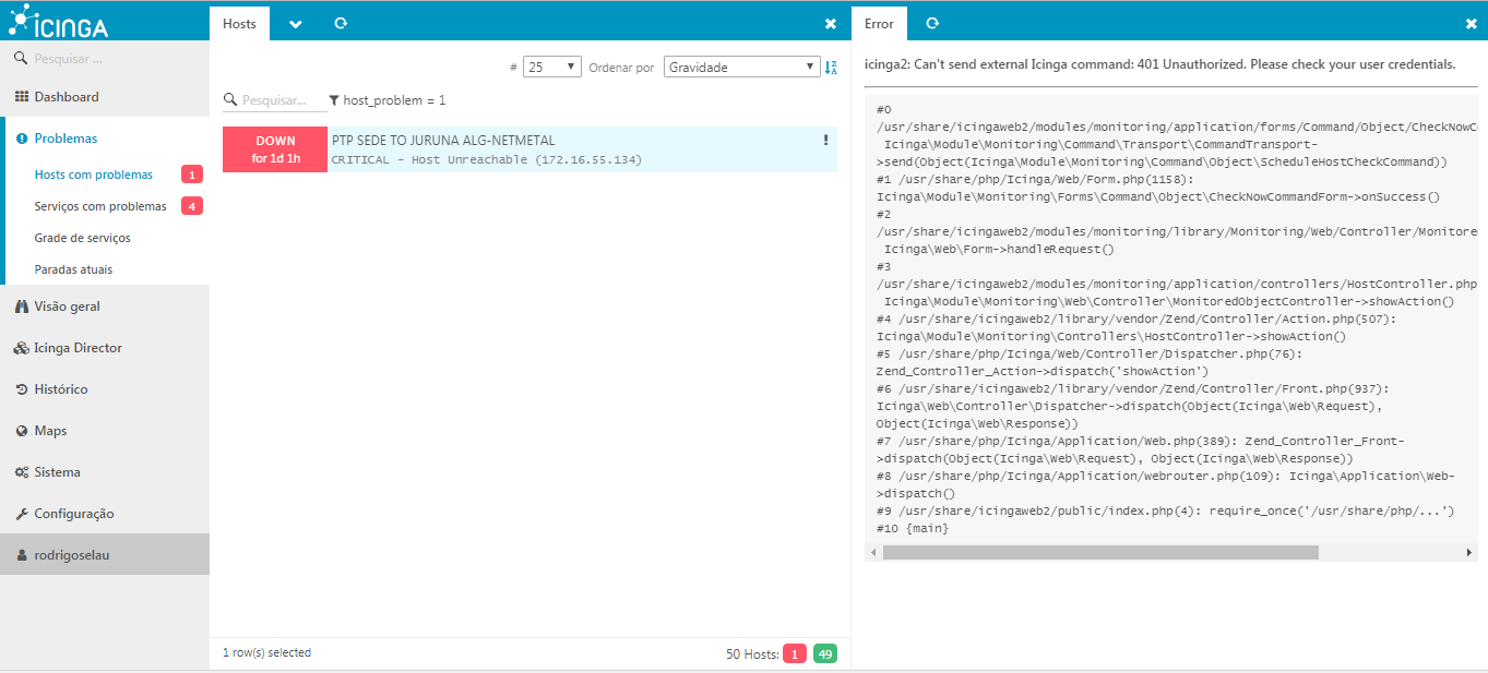 icinga2: Can't send external Icinga command: 401 Unauthorized. Please check your user ...