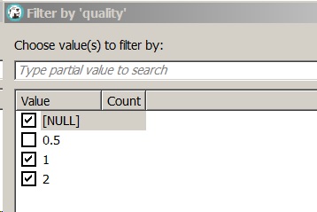 filter on NULL and some other value using GUI generates wrong sql code ...