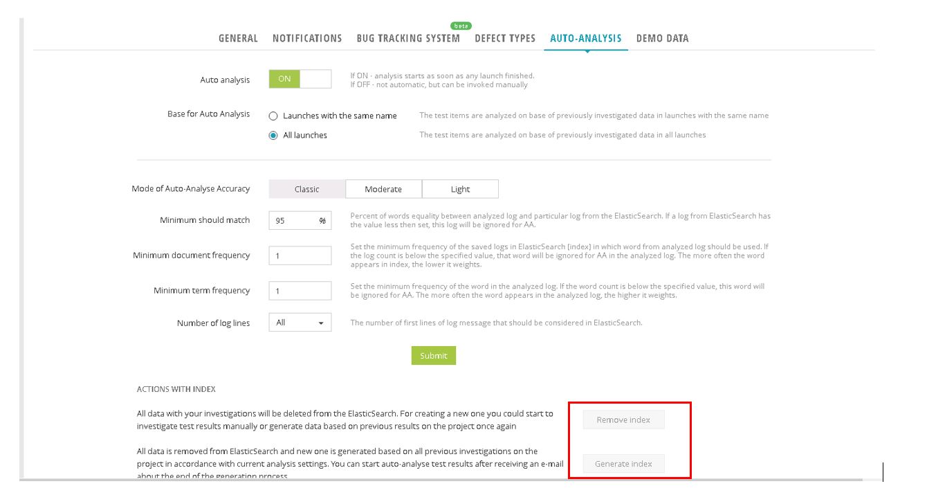 Remove Index & Generate Index is disabled after creating a new Project ...