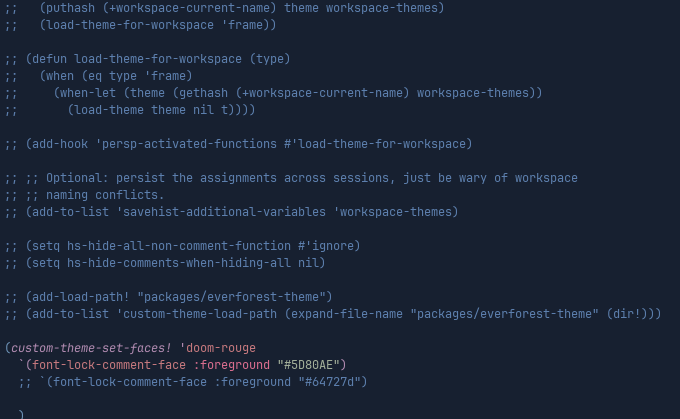 doom-rouge-brighter-comments does not change comment colour · Issue #778 · doomemacs/themes · GitHub