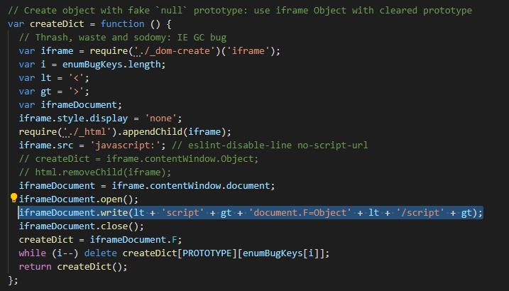What's iframeDocument.write document.F=Object · Issue #827 · zloirock/core-js · GitHub