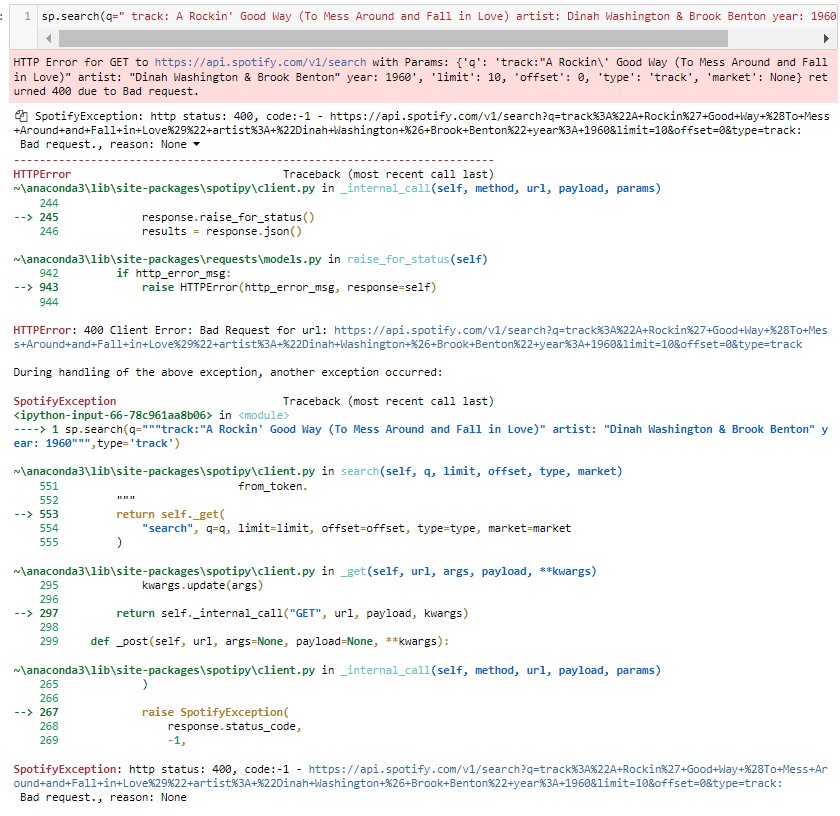 How to deal with HTTP Status 400, Code: -1 when searching for songs? · Issue #859 · spotipy-dev ...