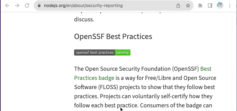 Hover effect in OpenSSF Best Practices badge · Issue #6063 · nodejs/nodejs.org · GitHub