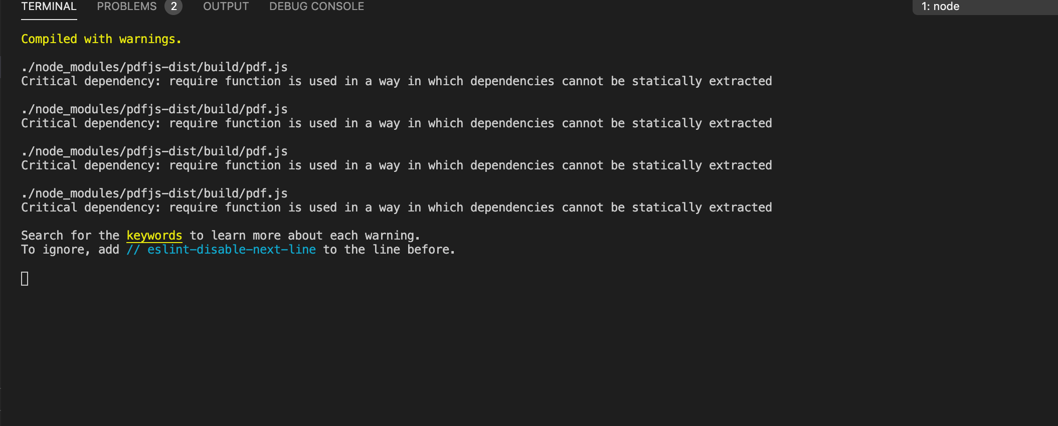./node_modules/pdfjs-dist/build/pdf.js Critical dependency: require function is used in a way in ...