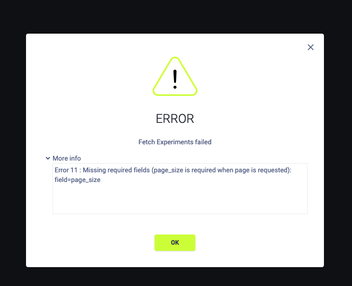 Error 11 : Missing required fields (page_size is required when page is ...
