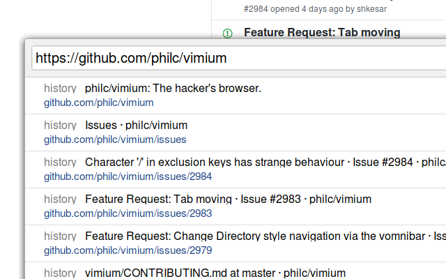 Vombinar completion highlighting for protocol-full URL · Issue #2987 · philc/vimium · GitHub
