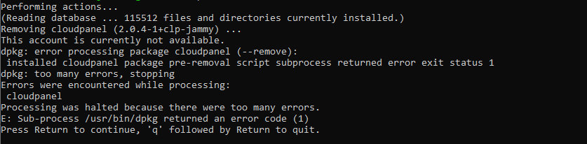 Cannot remove · Issue #185 · cloudpanel-io/cloudpanel-ce · GitHub