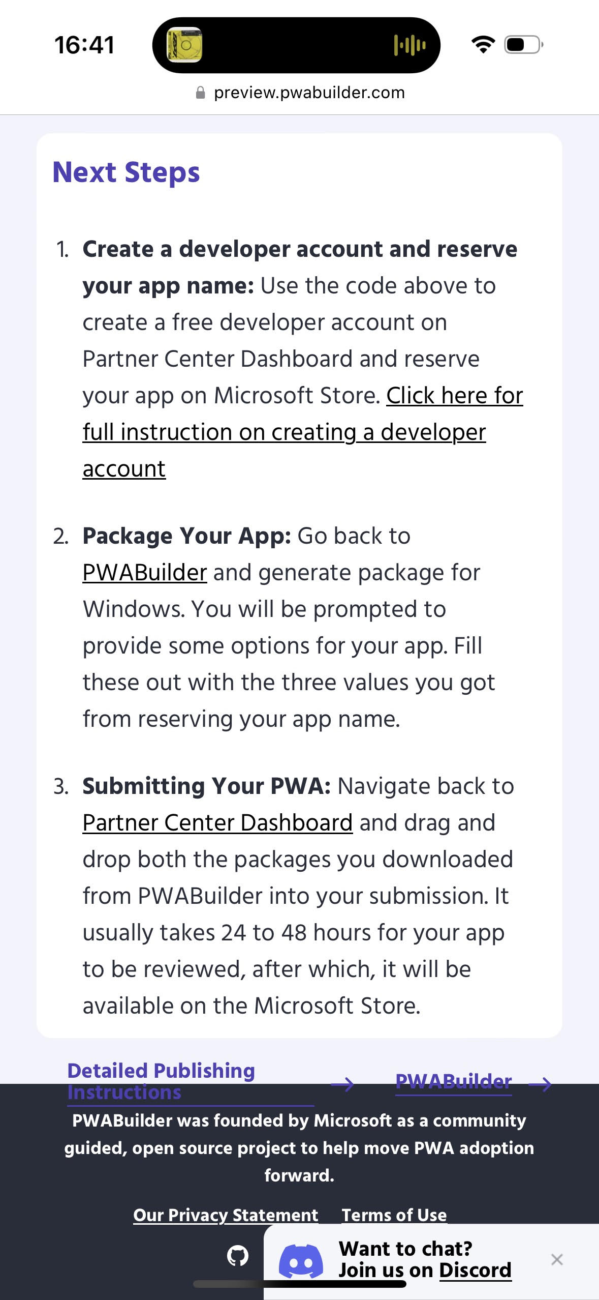 [Bug][Tokens] Overflow on the next steps box · Issue #4284 · pwa-builder/PWABuilder · GitHub