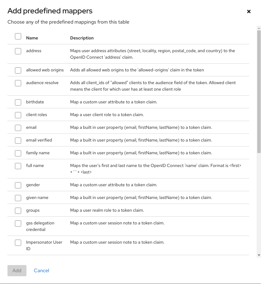 The type of Builtin Protocol Mappers "groups" should be "Group Membership" not "User Realm Role ...