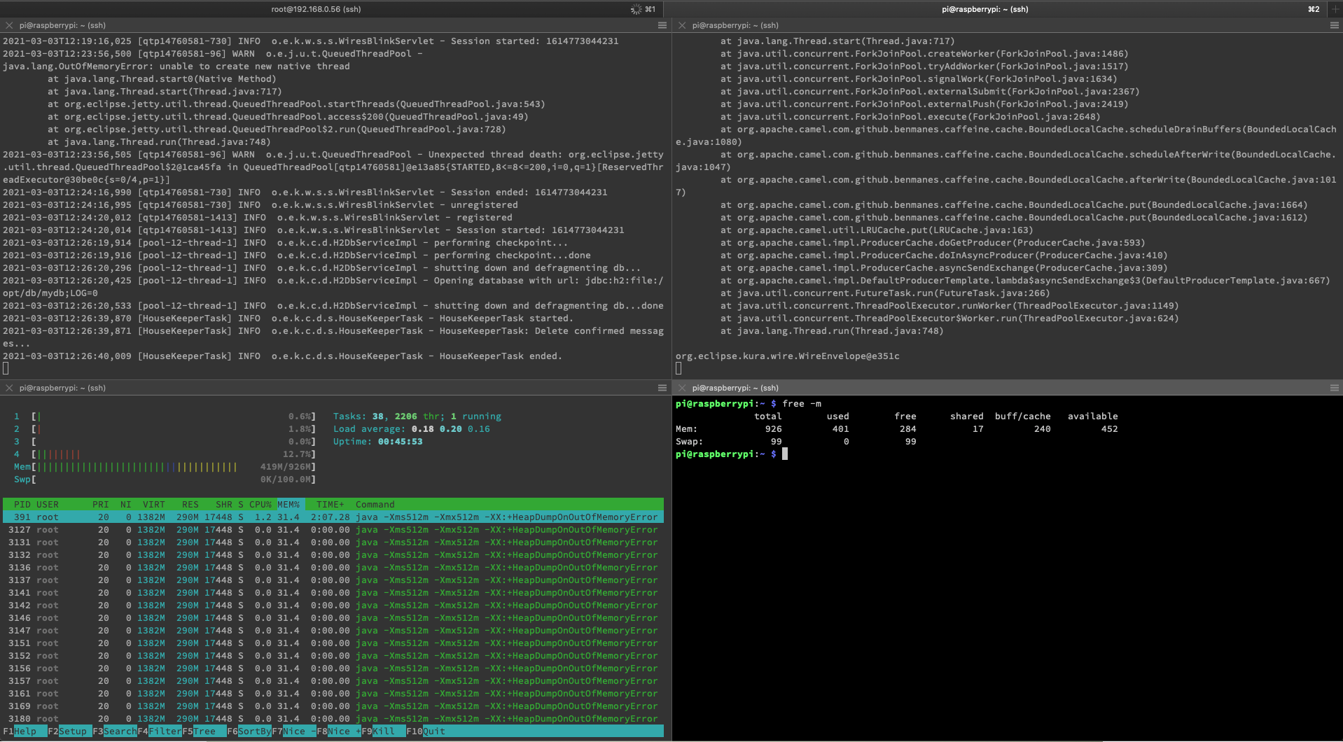 Camel: java.lang.OutOfMemoryError after a long time of execution · Issue #3308 · eclipse-kura ...