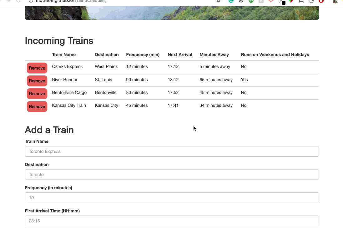 GitHub - md0808/TrainScheduler: Users are able to view a table of ...
