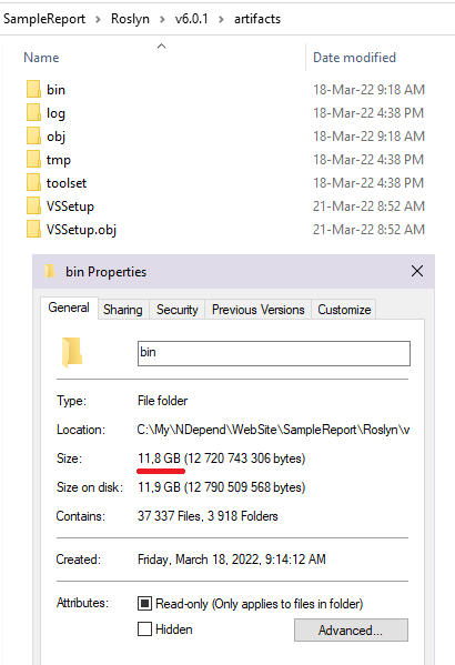 The Roslyn directory artifacts\bin weights 11.8 GB ? · Issue #64435 · dotnet/roslyn · GitHub
