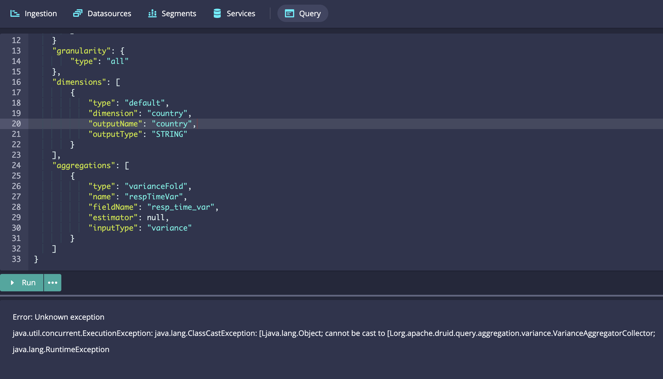 Type Conversion Exception Occurs During The Variance Query · Issue 12945 · Apache Druid · Github