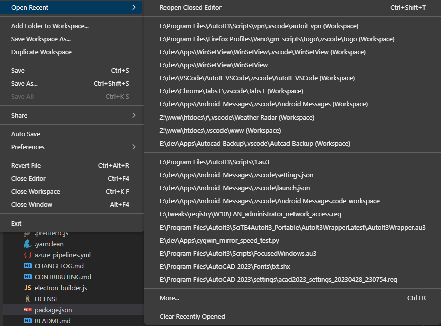 Consistent "Open Recent" list · Issue #183063 · microsoft/vscode · GitHub