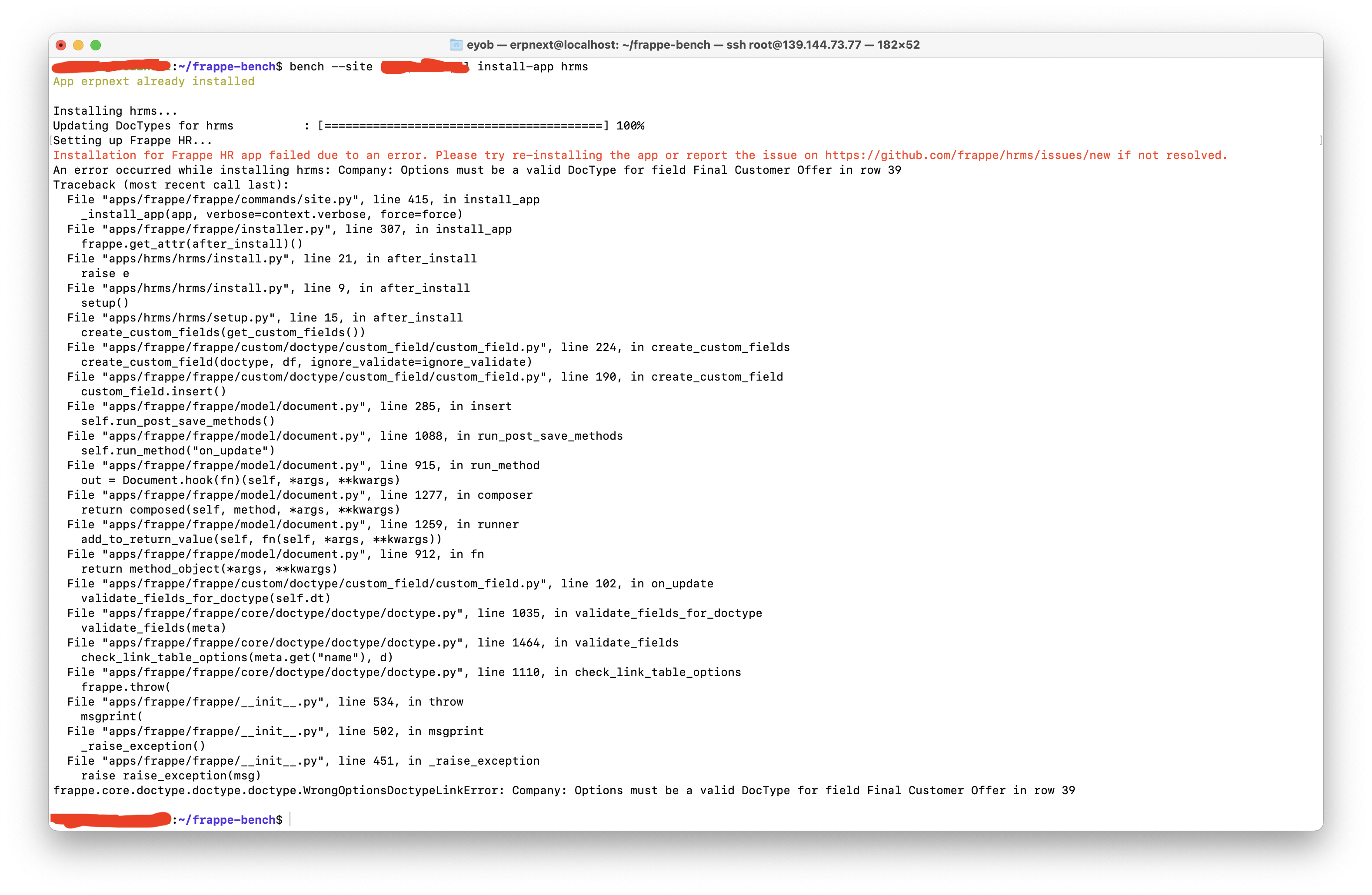 Error during HRMS installation: Invalid DocType for field 'Final Customer Offer'. · Issue #798 ...