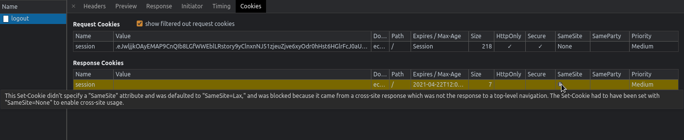 logout_user() does not respect SESSION_COOKIE_ settings · Issue #580 · maxcountryman/flask-login ...