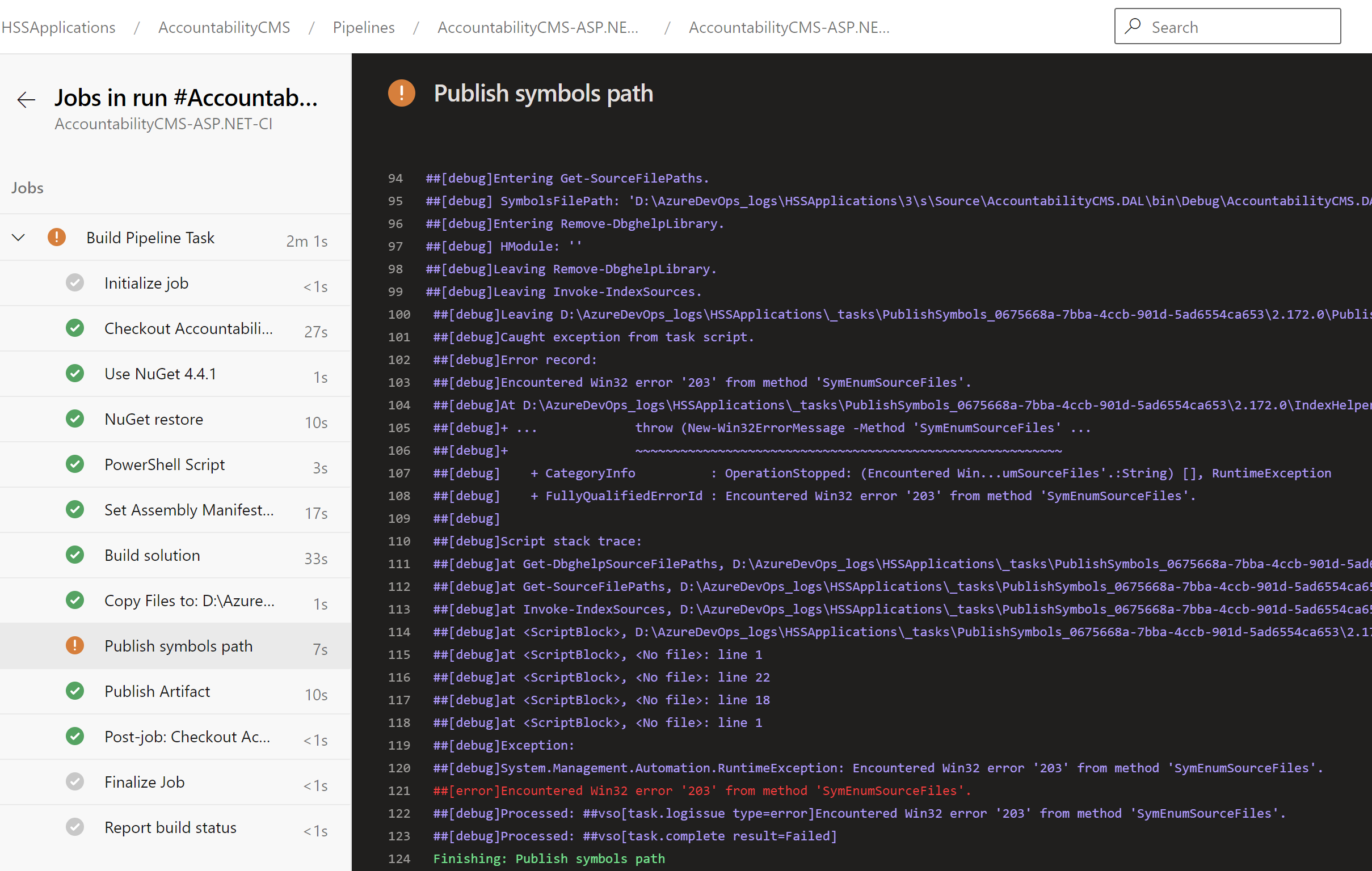 Publish Symbols Path Task Encountered Win32 Error 203 From Method Symenumsourcefiles 8727