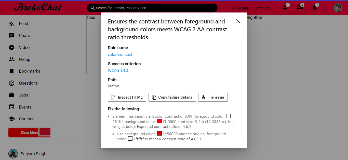 Luminosity Ratio of the "Show more" button is less than 4.5:1. · Issue ...