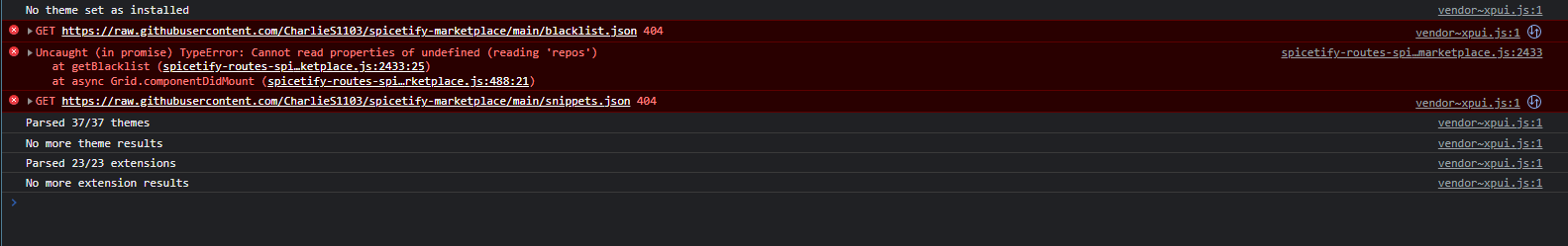 Not loading/something went wrong etc. · Issue #223 · spicetify/marketplace · GitHub