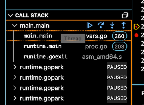 Debug Call Stack UI for multithreaded programs does not show `text` on hover because inline ...