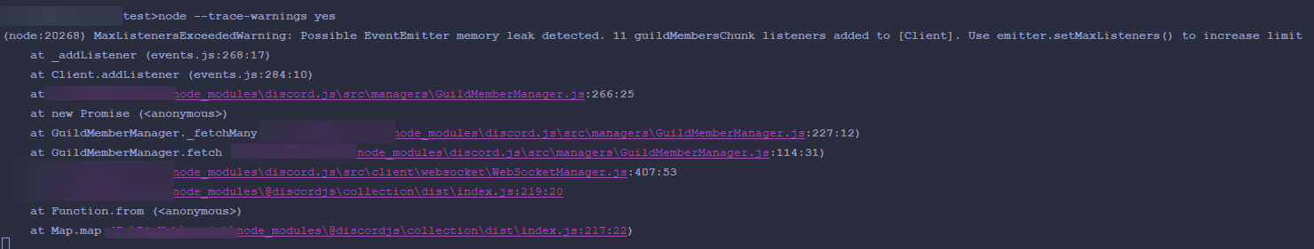 Possible EventEmitter memory leak on guildMembersChunk when using fetchAllMembers · Issue #3943 ...