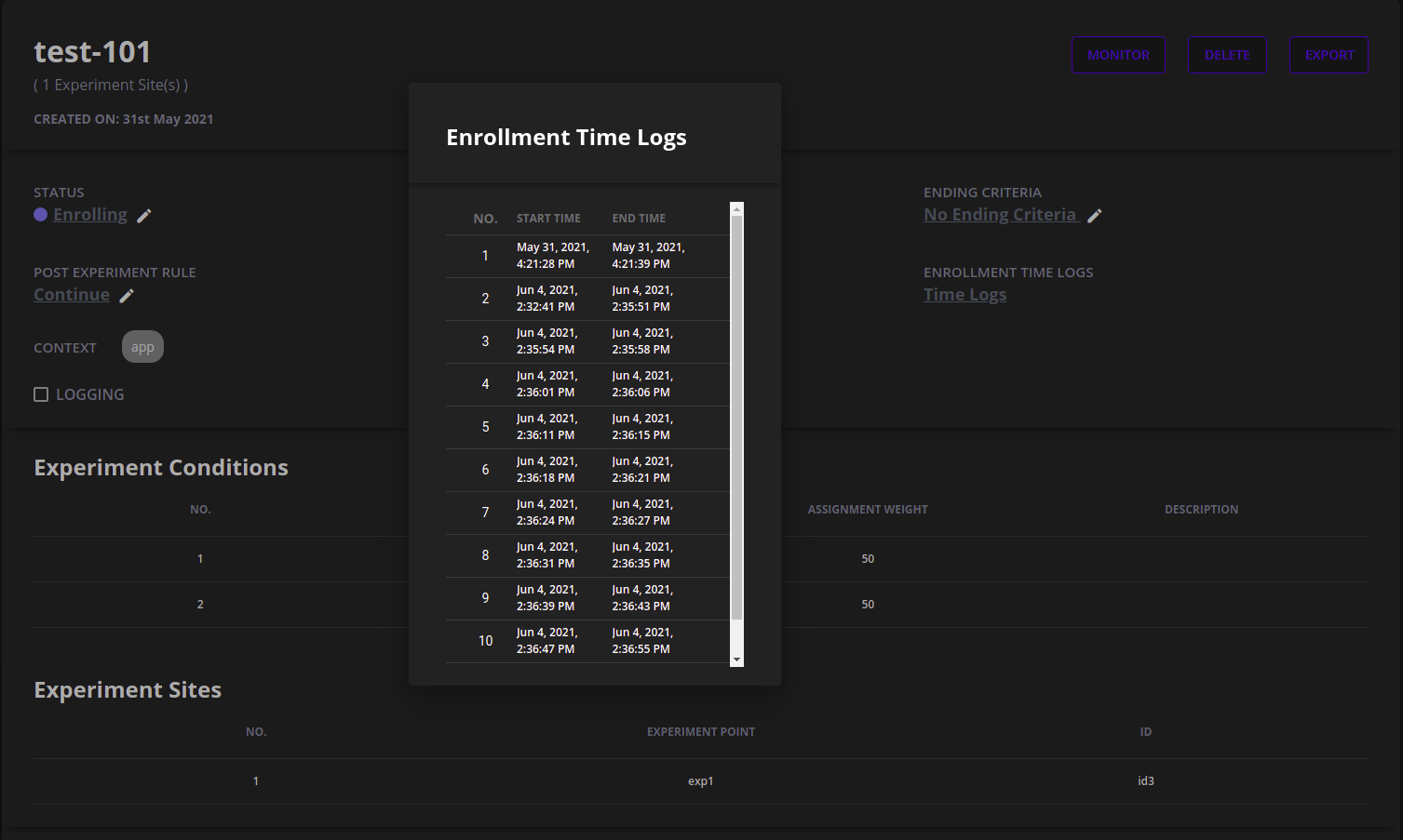 Experiment enrollment status and History on dashboard · Issue #25 · CarnegieLearningWeb/UpGrade ...