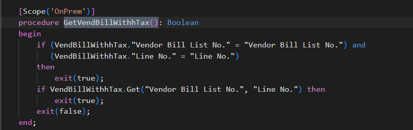 "Vendor Bill Line" table: remove [Scope('OnPrem')] from procedure GetVendBillWithhTax · Issue ...