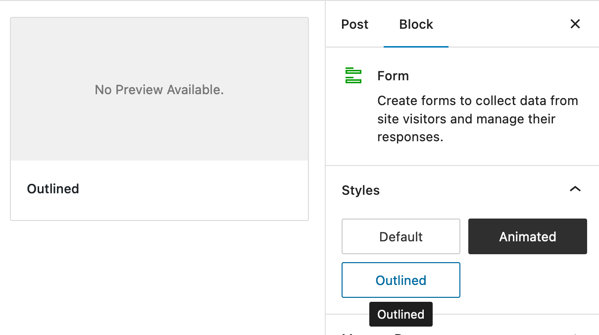 JP Forms: Inspector Sidebar -> Style variations - Preview not working · Issue #29151 ...