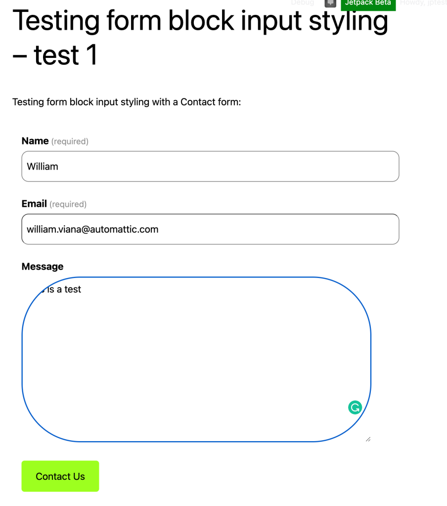 Form block - Styling settings issues: Input field radius at maximum collides with text input ...