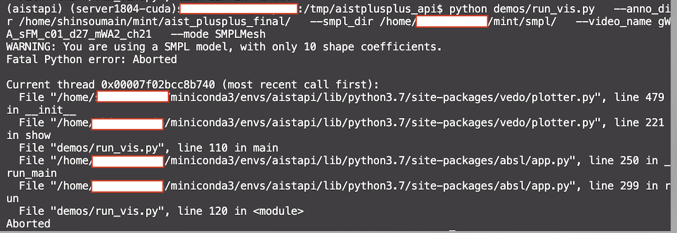 Can not run the code of `Visualize the SMPL Mesh` · Issue #27 · google/aistplusplus_api · GitHub